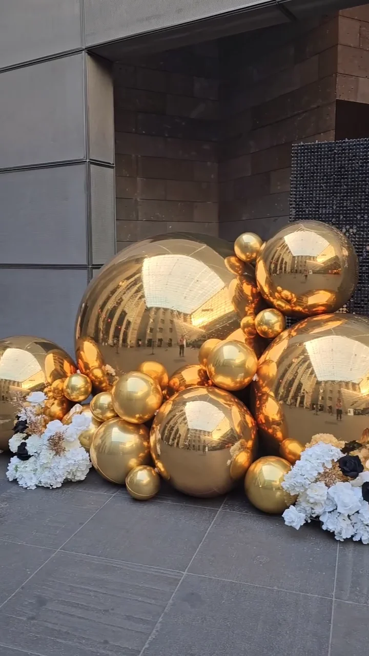 2024 Wedding Stage Inflatable Colorful Gold Mirror Ball Pvc Inflatable ...