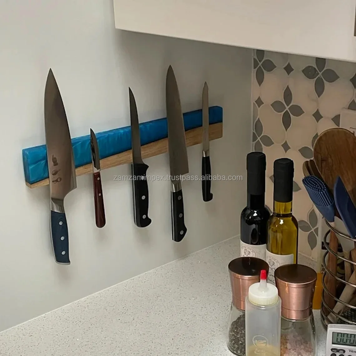 Wooden And Epoxy Knife Holder With Natural Edges Wall-mounted Knife ...