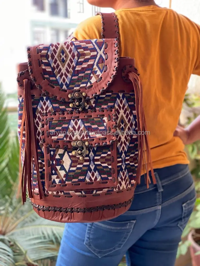 Shop Our Collection of Vintage Handmade Jacquard Leather Tassel Backpacks