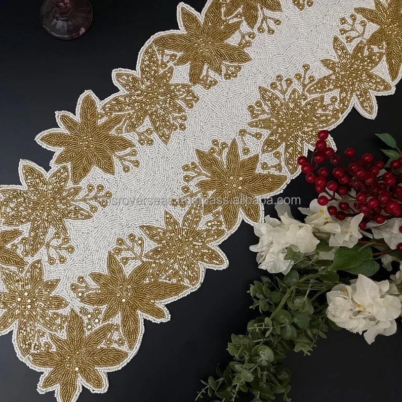 Hand-beaded Embroidered Tablecloth & Table Runner for Weddings