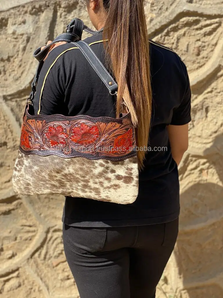 New Western Stylish Tooled Hair On Hide Fur Leather Sling Bag Women ...
