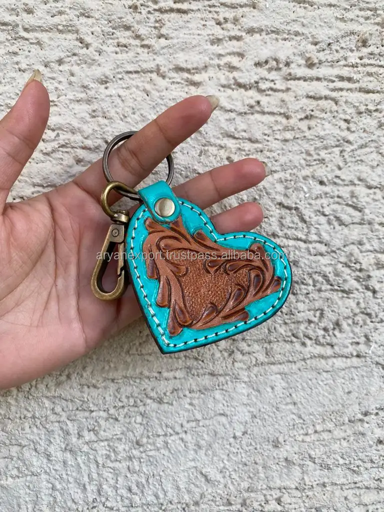 Hand Carved Tooled Leather Key Chains Cute Exotic Shape Leather Key ...