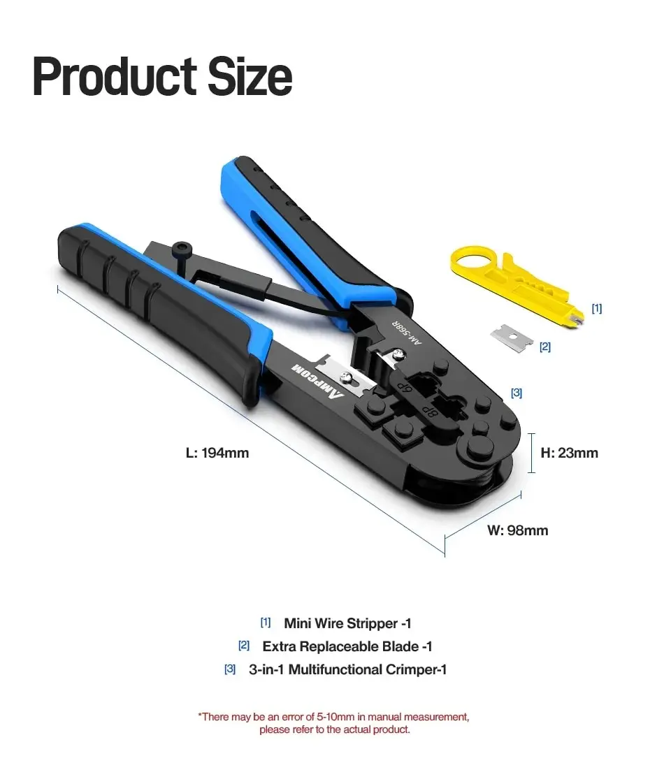 Ampcom Rj45 Crimper Rj11 Rj45 Crimping Tool Ethernet Network Lan Cable Crimper Cutter Stripper ...