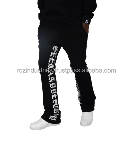 Men Stacked Pants Streetwear Oem Custom Plain Stacked Sweat Pants High ...