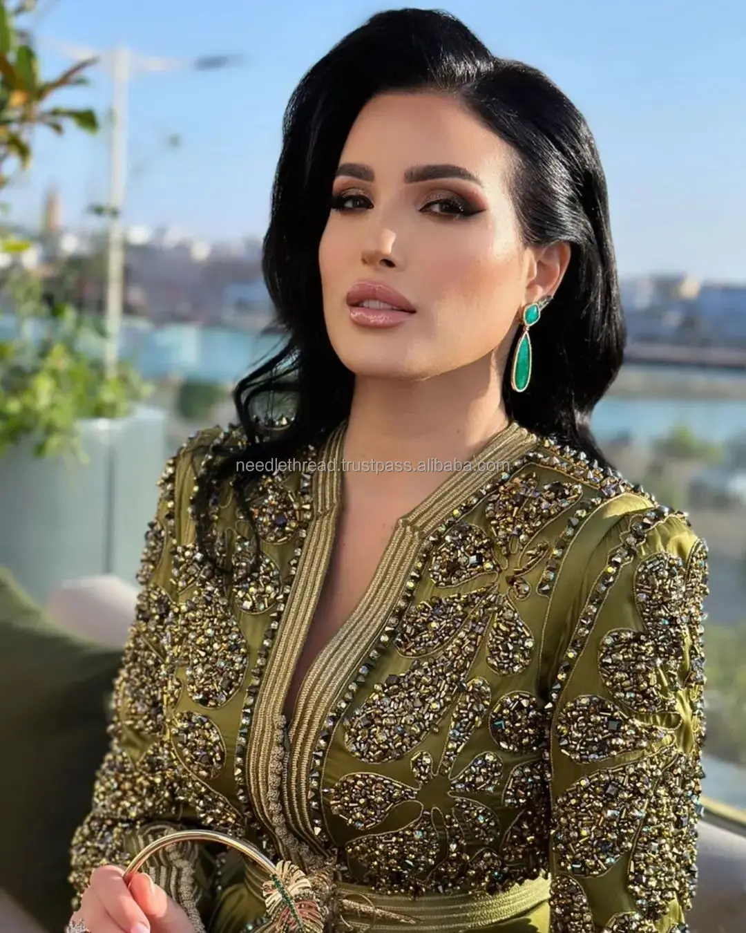 Henna Green Color Beads Work Moroccan Caftan Kaftan - Buy Kaftanpremium ...