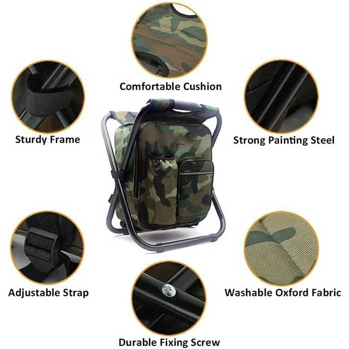 Folding Camping Chair Stool Backpack with Cooler Insulated