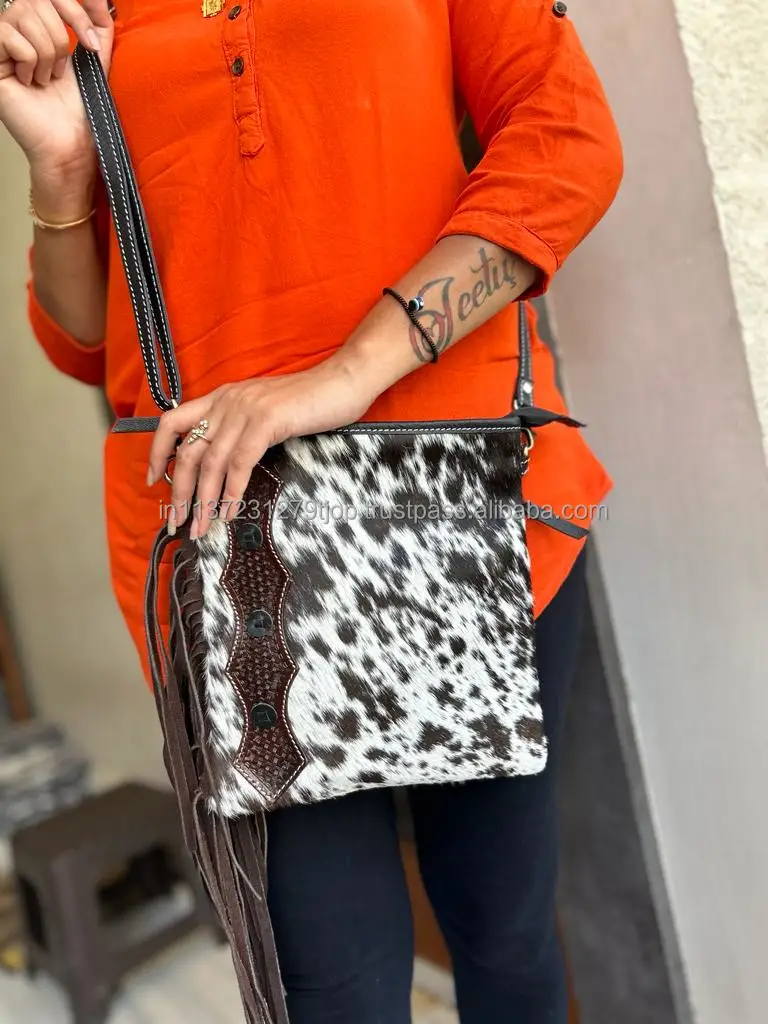 New Western Style Handcrafted Hair On Hide Tooled Fur Leather One Sided ...