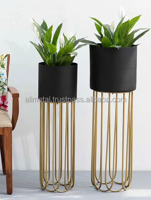 Customizable Gold Planter With Stand Set Of 2 Modern Style Use For Home ...