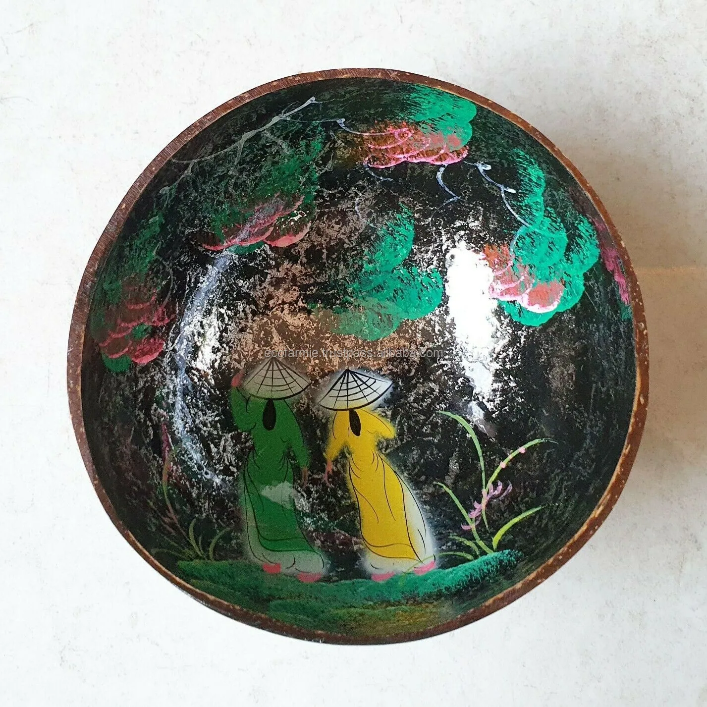 Hand-painted Vietnam Natural Coconut Shell Lacquer Bowls