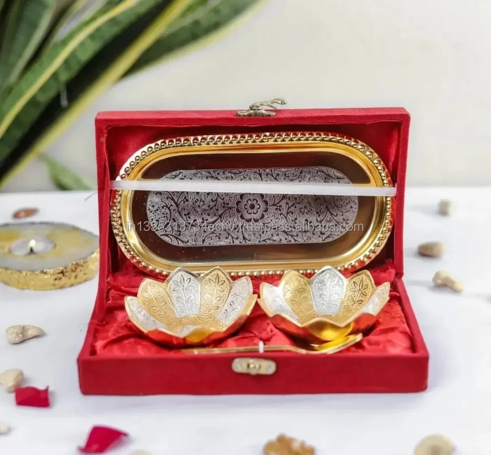 German Silver Gold Plated Bowl Set At Wholesale Price Indian Wedding ...