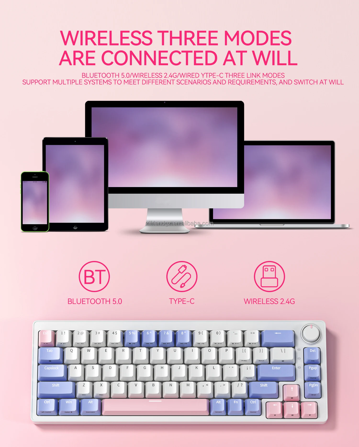 ZIFRIEND ZA68 Wireless 60% Mechanical Hot Swap RGB Gaming Keyboard ...