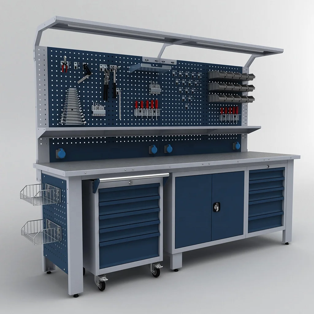 Professional Metal Heavy Duty Steel Workbench Garage Workshop Storage ...