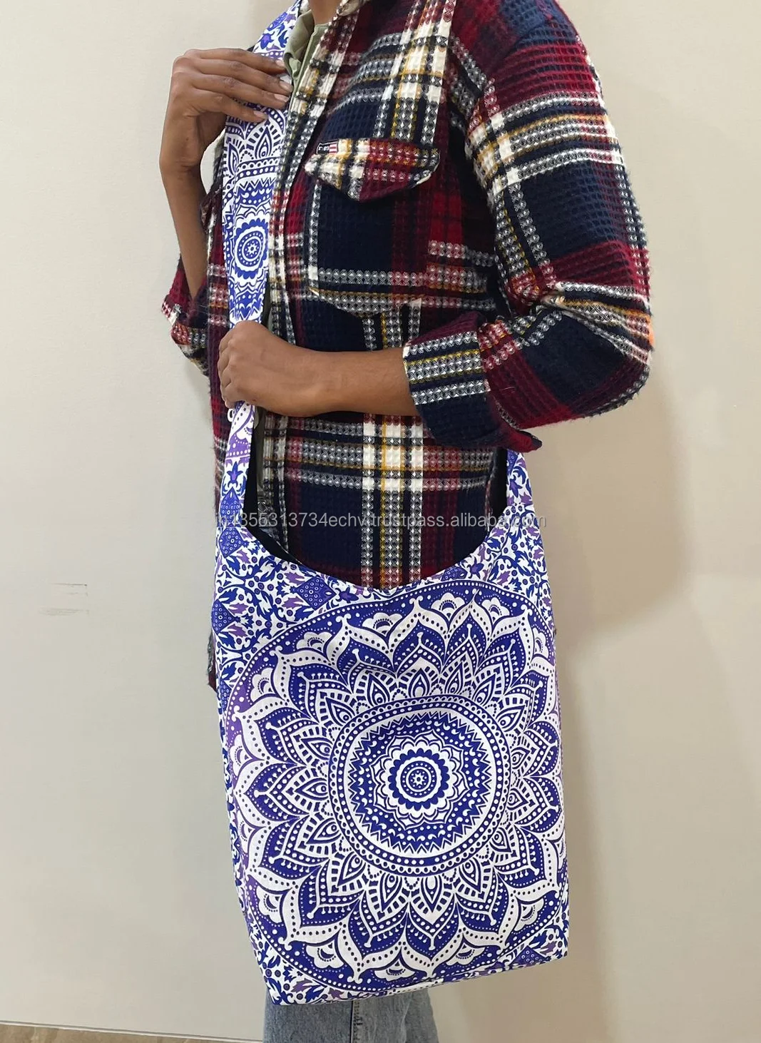 100% Cotton Handmade Bohemian Mandala Tote Jhola Sling Bag Chains Cross ...