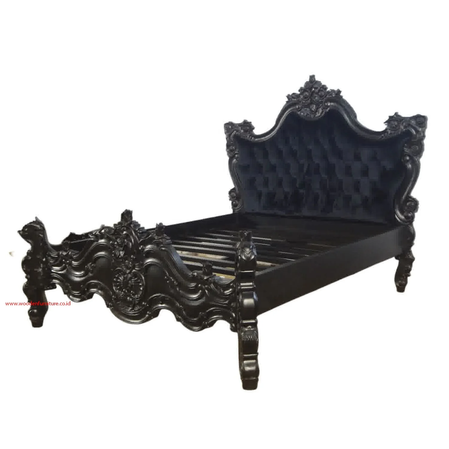 Black Painted Rococo Bedroom Furniture With Upholstered Headboard In ...