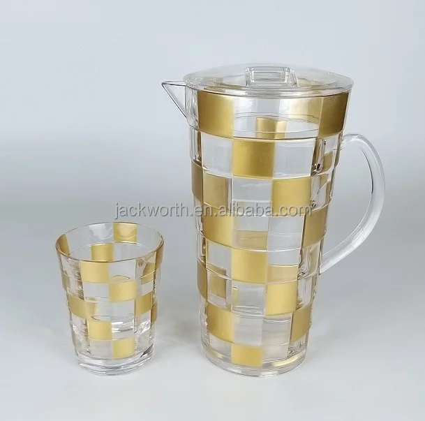 Jack Worth Clear & Gold Mosaic Design Modern Acrylic Water Pitcher Set ...