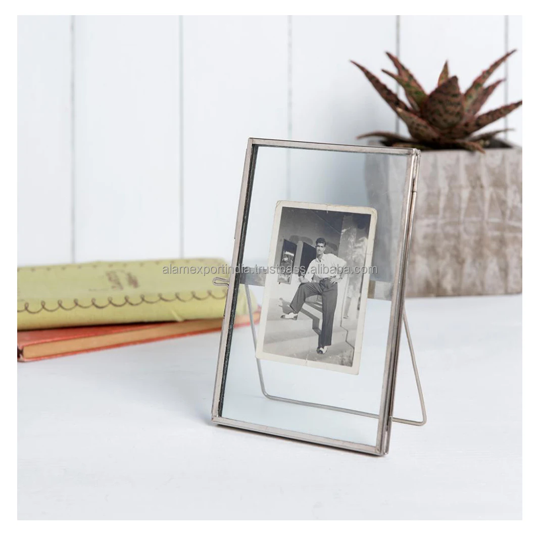 Simple Display Folding Design Glass and Brass Transparent Photo Frame ...
