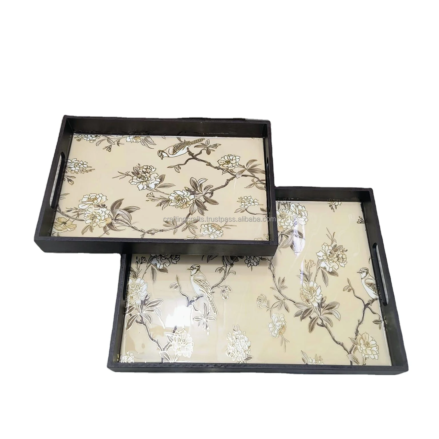 Acacia Wood Luxury Serving Tray Set Elegant Decorative Trays For Home ...