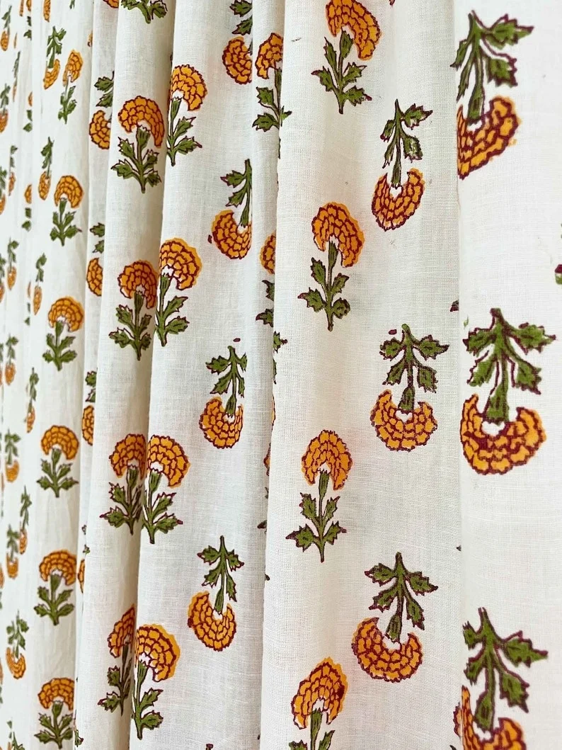 Indian Hand Block Printed Curtains Flower Buta Printed Bohemian ...