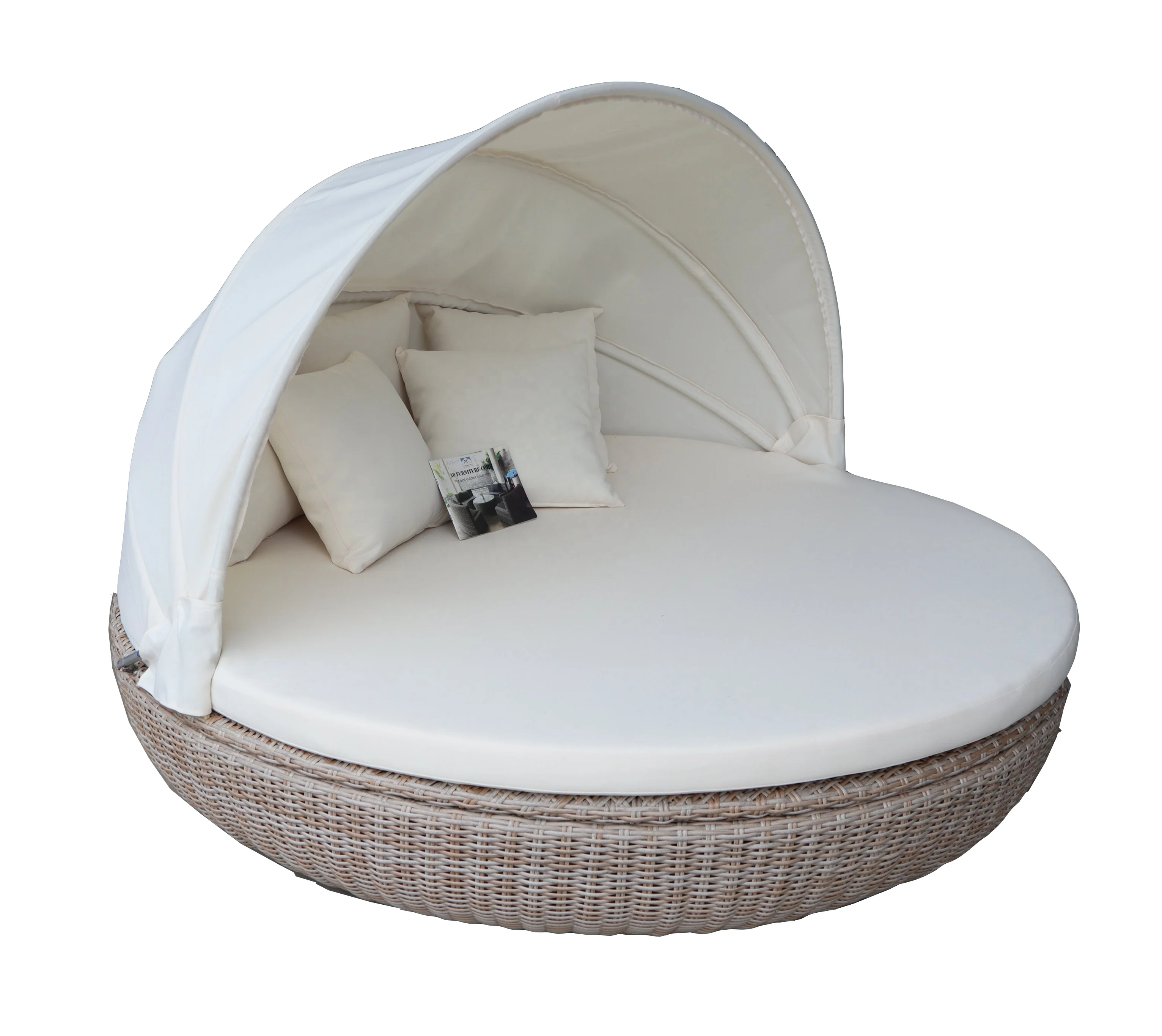 Prsb-002n Outdoor Round Sunbed With Canopy Wicker Rattan Furniture Made ...