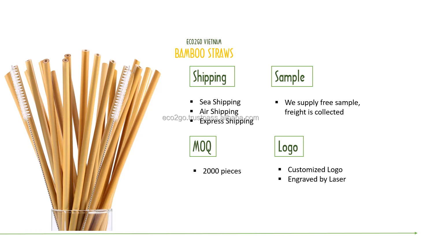 Eco-friendly Bamboo Straws by Eco2go Vietnam - Customizable
