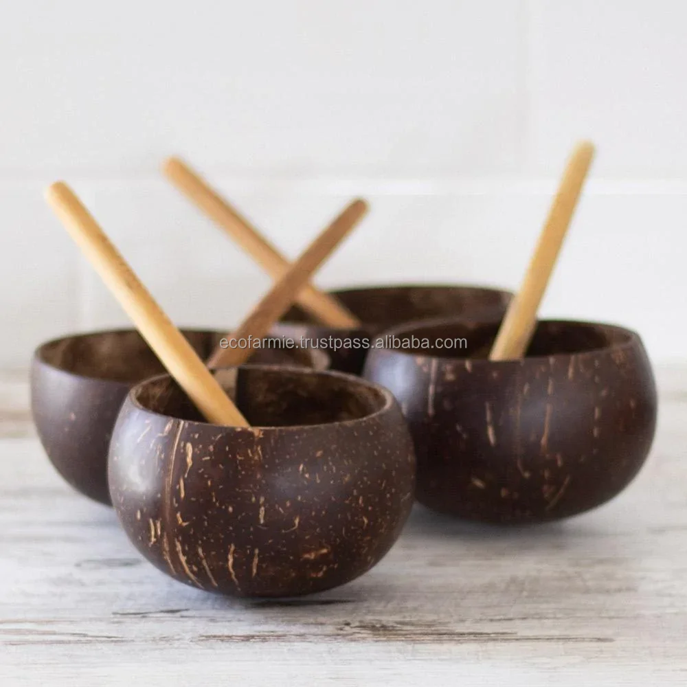 Sustainable Coconut Shell Handmade Cup Yogurt Dessert Cups with Spoons ...