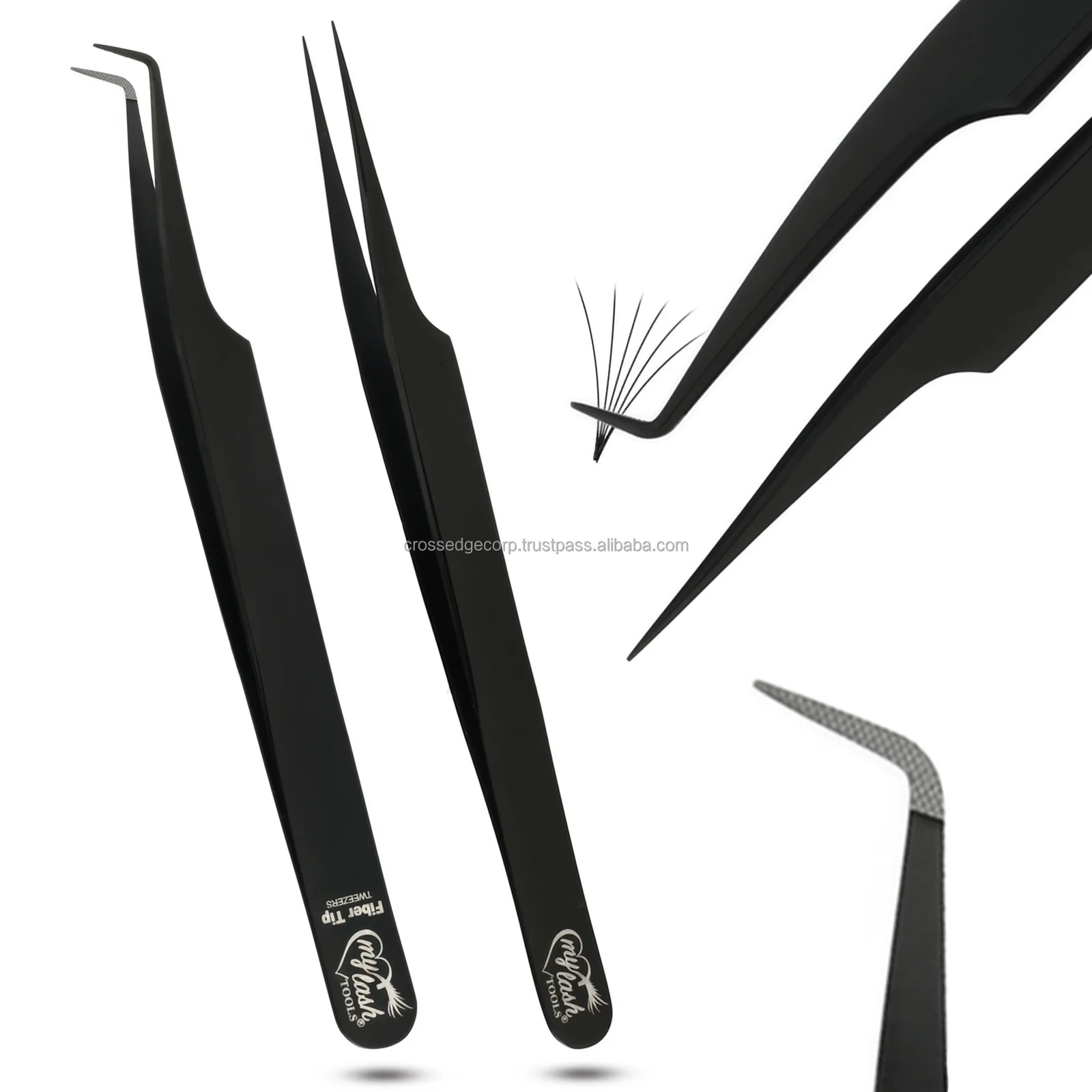 Fiber Tips Lash Tweezers 90 Degree Eyelash Extensions Narrow Tip 75 Deg ...
