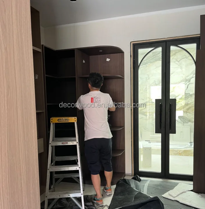 Italian Design Walnut Veneer Arched Door Kitchen Cabinet With 2pac ...