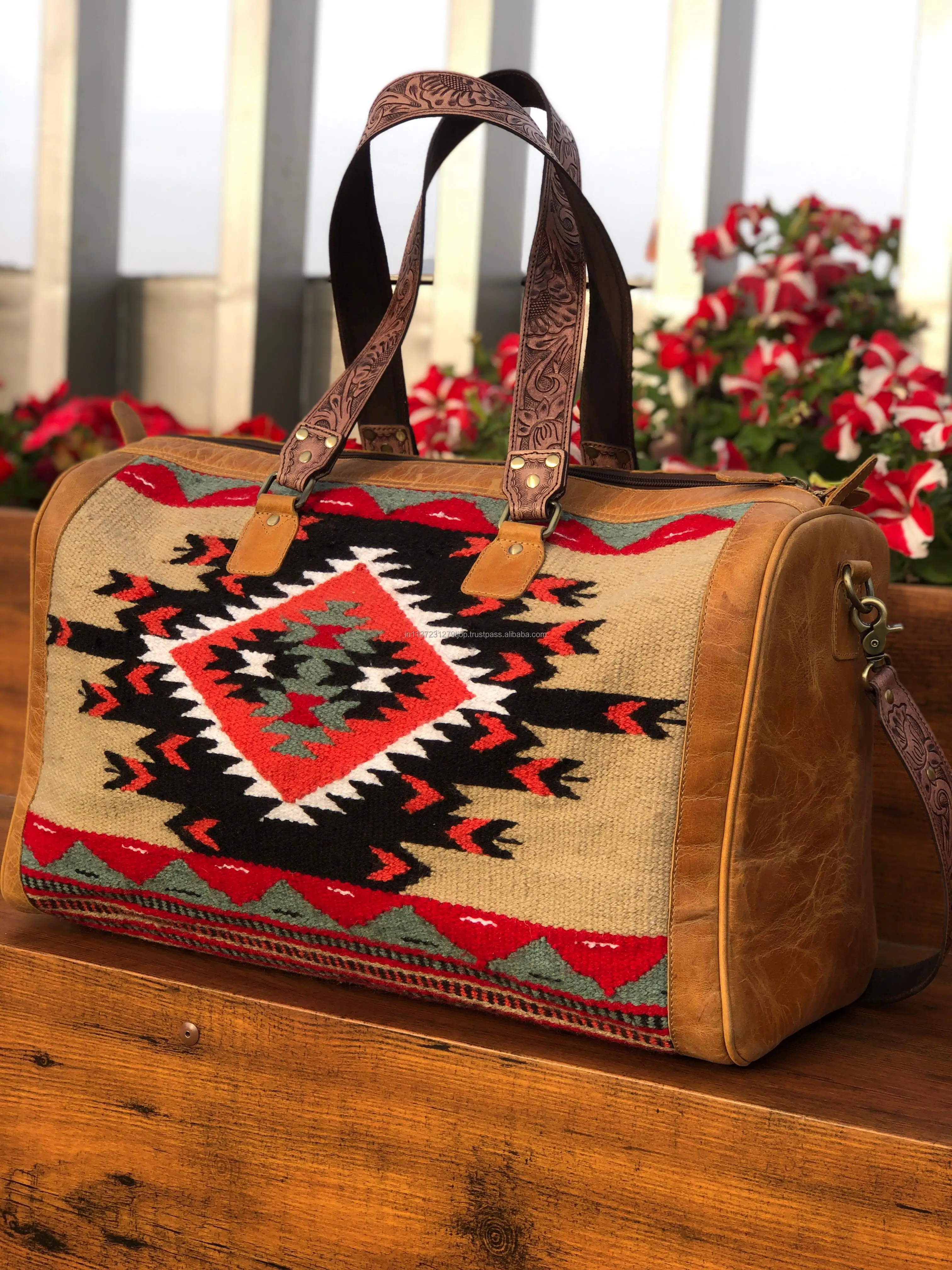 New Arrival Vintage Style Aztec Tooled Leather Duffel Bag Hot Sale ...