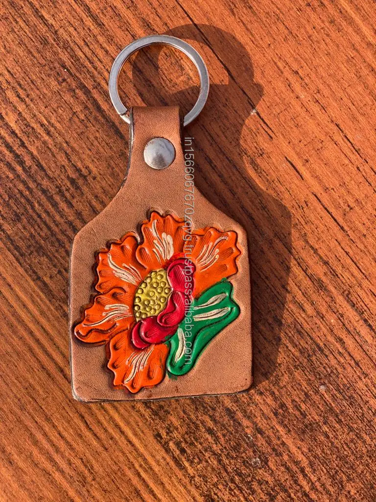 Hand Carved Tooled Leather Key Chains Cute Exotic Shape Leather Key ...