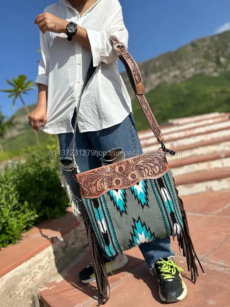 New Style Western Aztec Tooled Leather Bag Vintage Multi Color Handbag ...