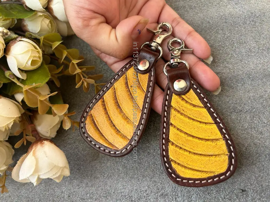 Hand Carved Tooled Leather Key Chains Cute Exotic Shape Leather Key ...