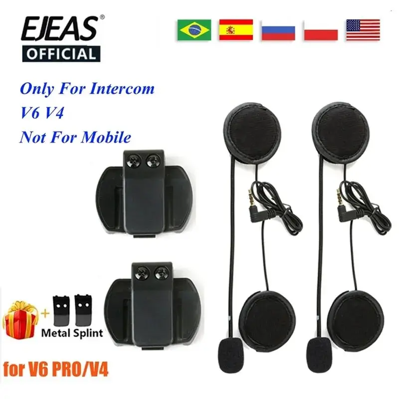 Ejeas V6 Pro Helmet Intercom Clip 3.5mm Microphone Speaker Headset For Vnetphone V4 Motorcycle ...