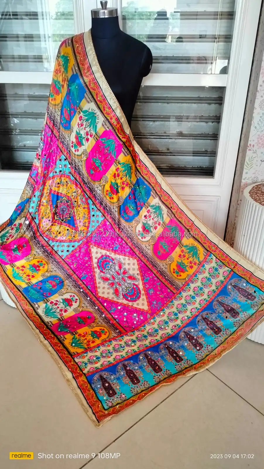 New Fancy Handmade Embroidery Mirror Work Pakistani Silk Dupattas ...