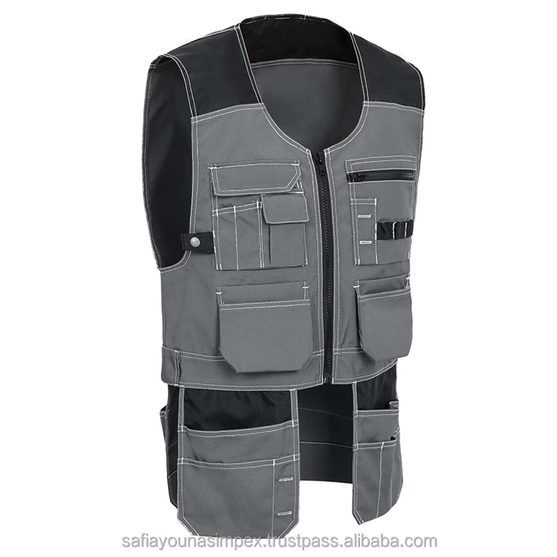 Custom Design Working Vest For Men Grey Multi-pocket Working Utility ...