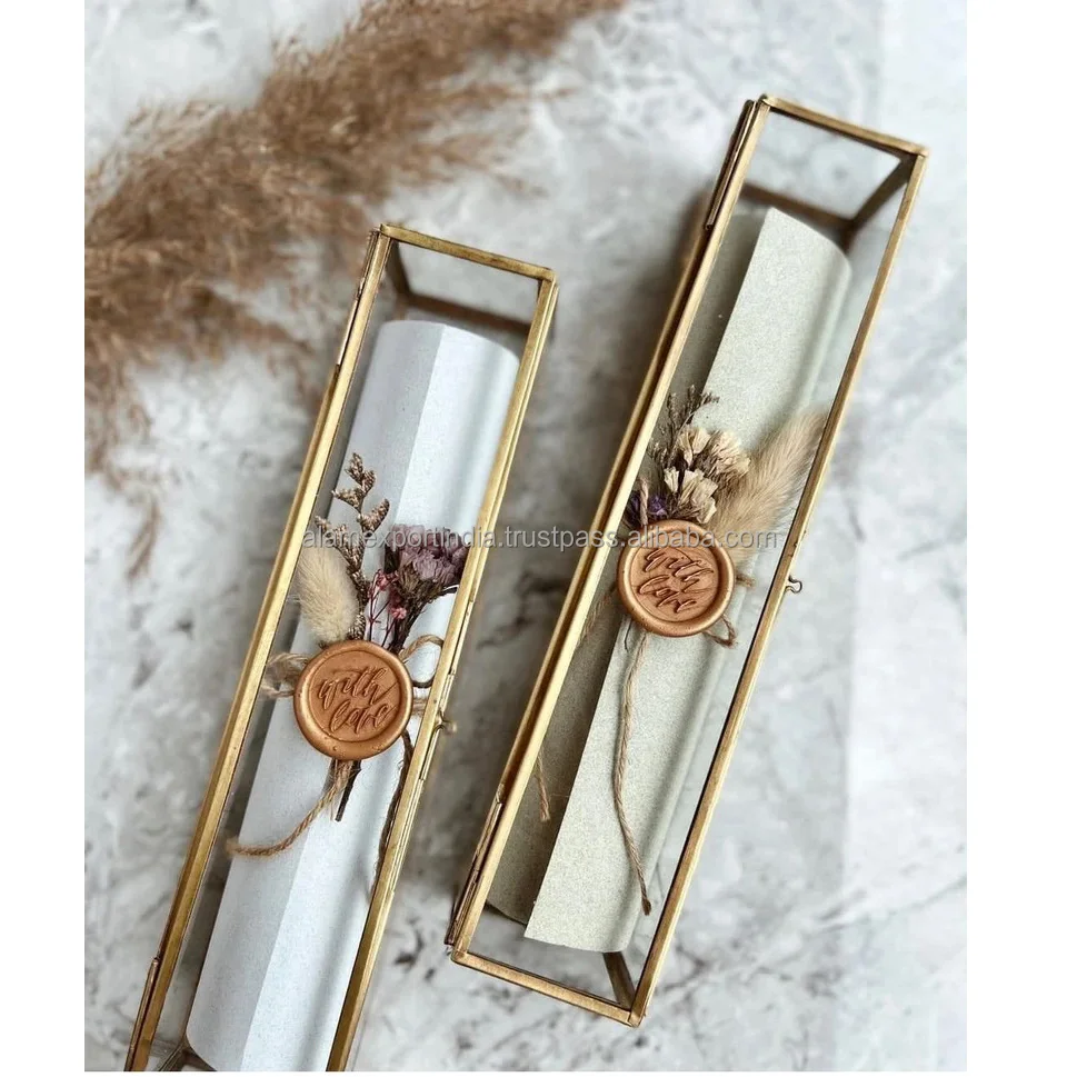 Vintage Glass & Brass Scroll Box for Wedding Card Invites