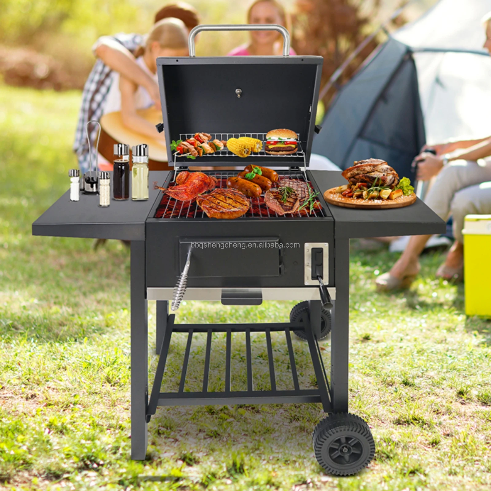 Heavy Duty Steel Trolley Charcoal Barbecue Grill Easy Transport Square ...