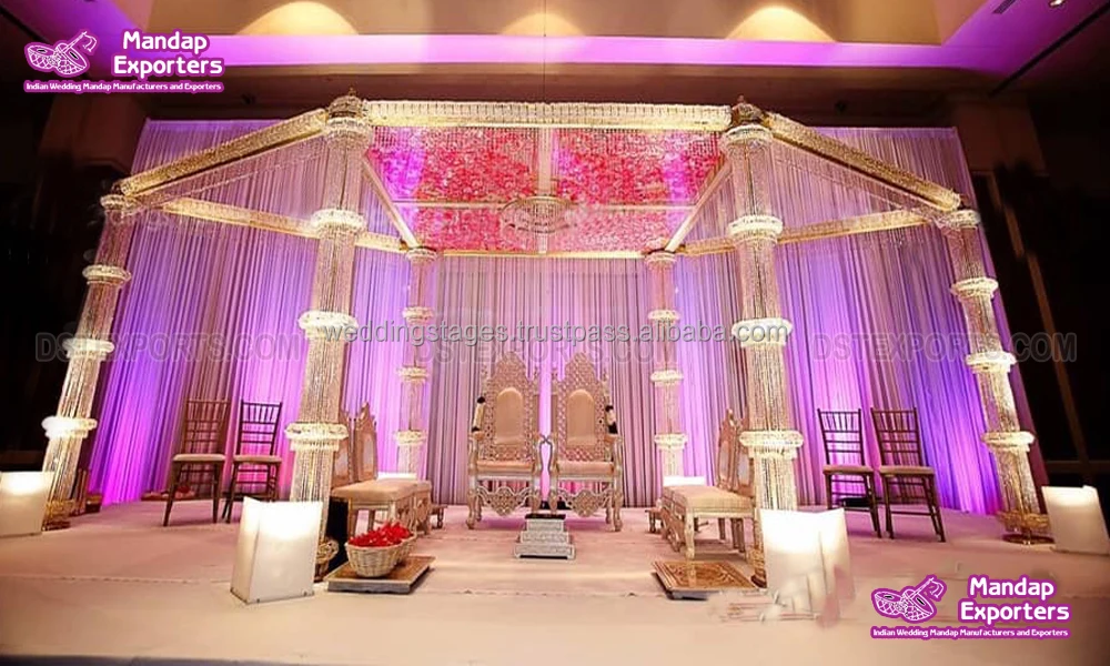 Royal Wedding Bottle Pillars Crystal Mandap Beautiful Crystal Mandap ...