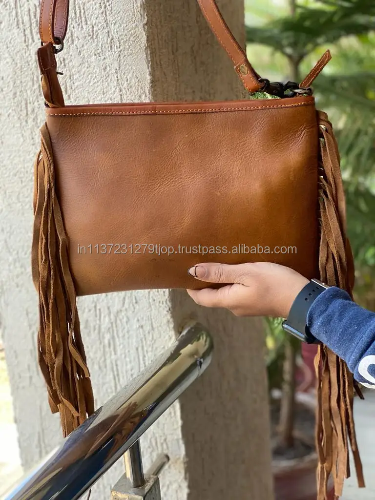 Fashion Hand Tooled Hair On Hide Fur Leather Fringe Handbag Stylish ...