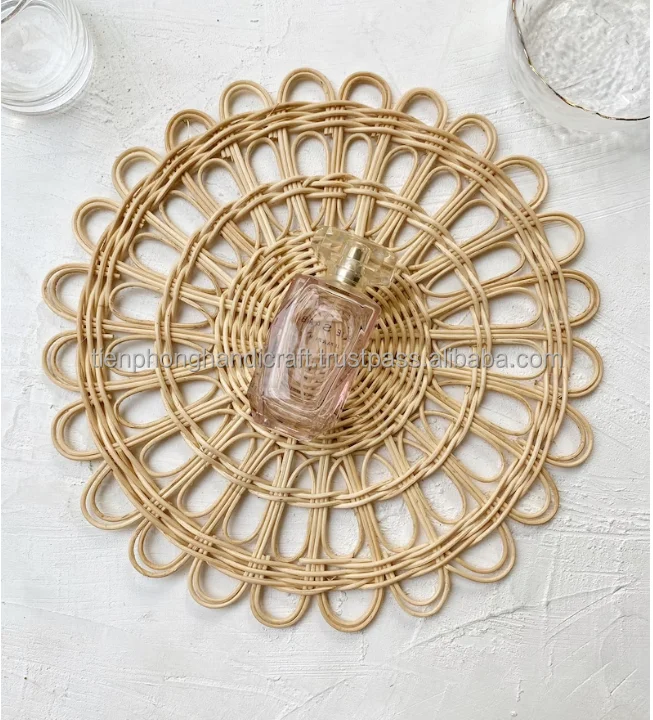 Round/ Rectangular White Rattan Placemats/ 100% Handwoven Rattan ...