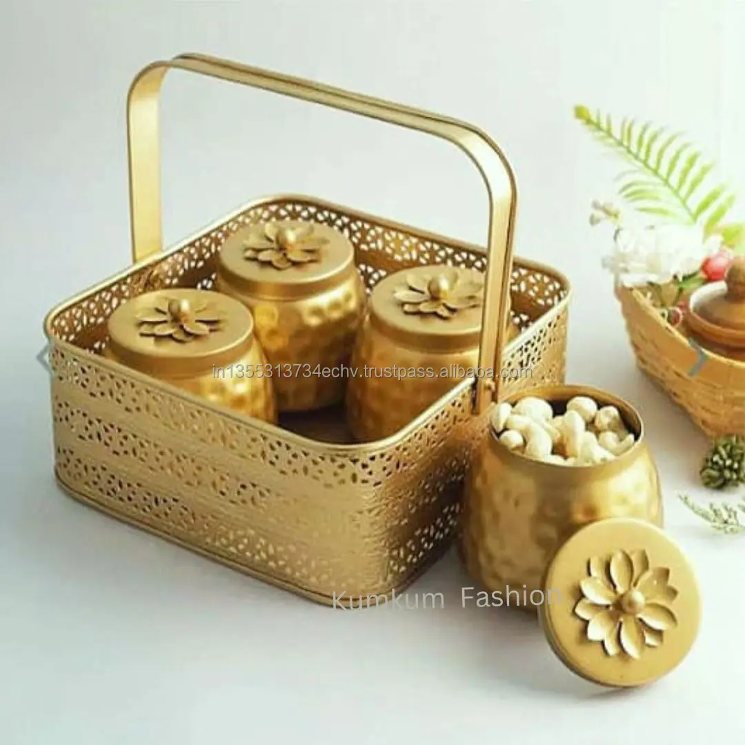 Golden Metal Gift Hamper Return Gift Jars For Wedding,Anniversary Gift ...