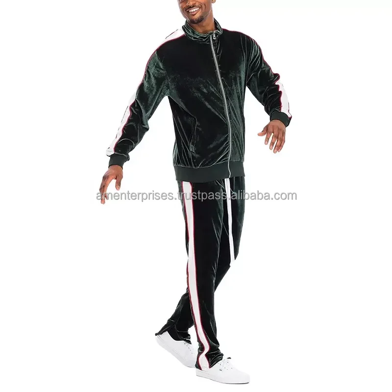 Men Maroon Color Side Stripe Design Velour Velvet Tracksuit Gym Running ...