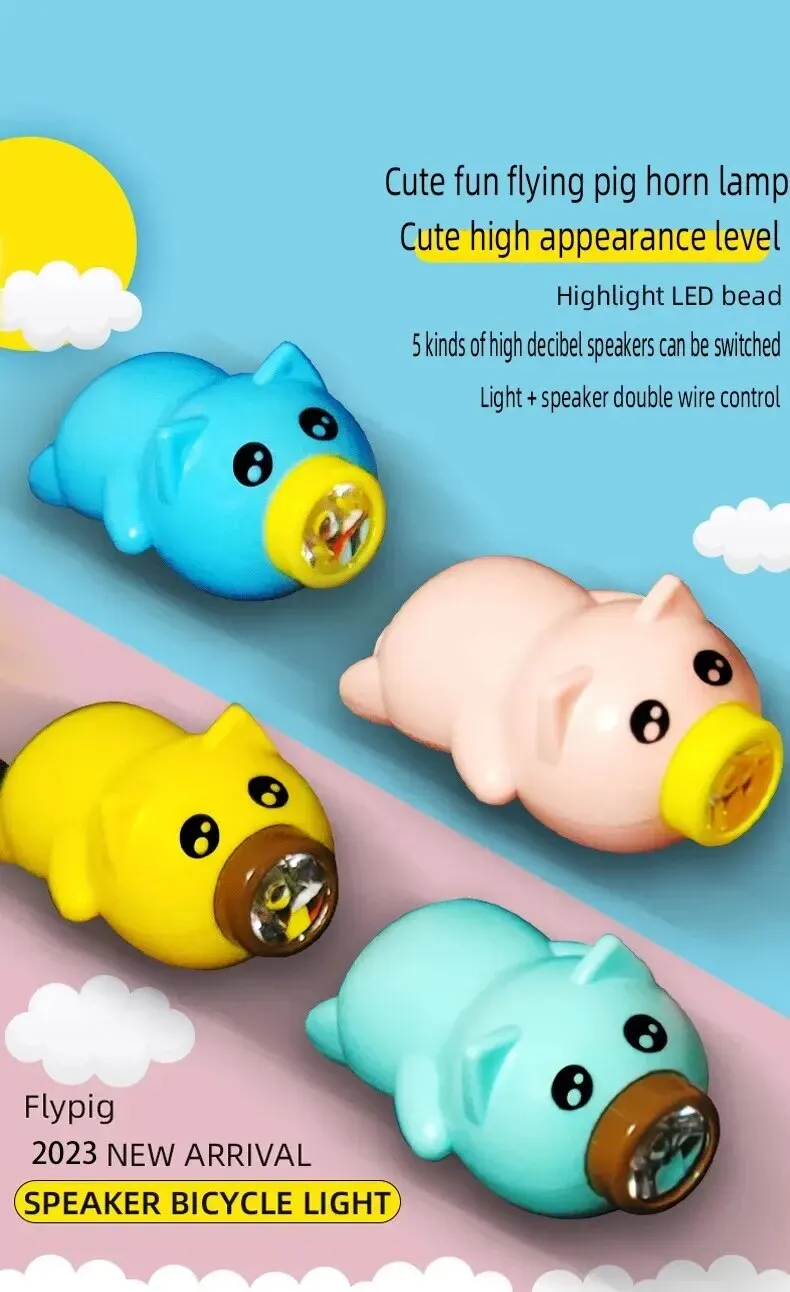 Children Bicycle Handlebar Light Cartoon Pig Usb Rechargeable Waterproof Cute Cartoon Flying Pig ...