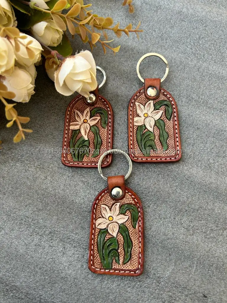 Hand Carved Tooled Leather Key Chains Cute Exotic Shape Leather Key ...