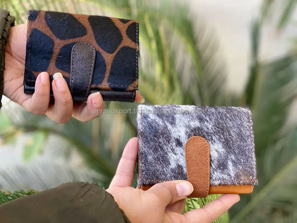 New Real Handmade Animal Print Fur Distressed Leather Women Wallets ...