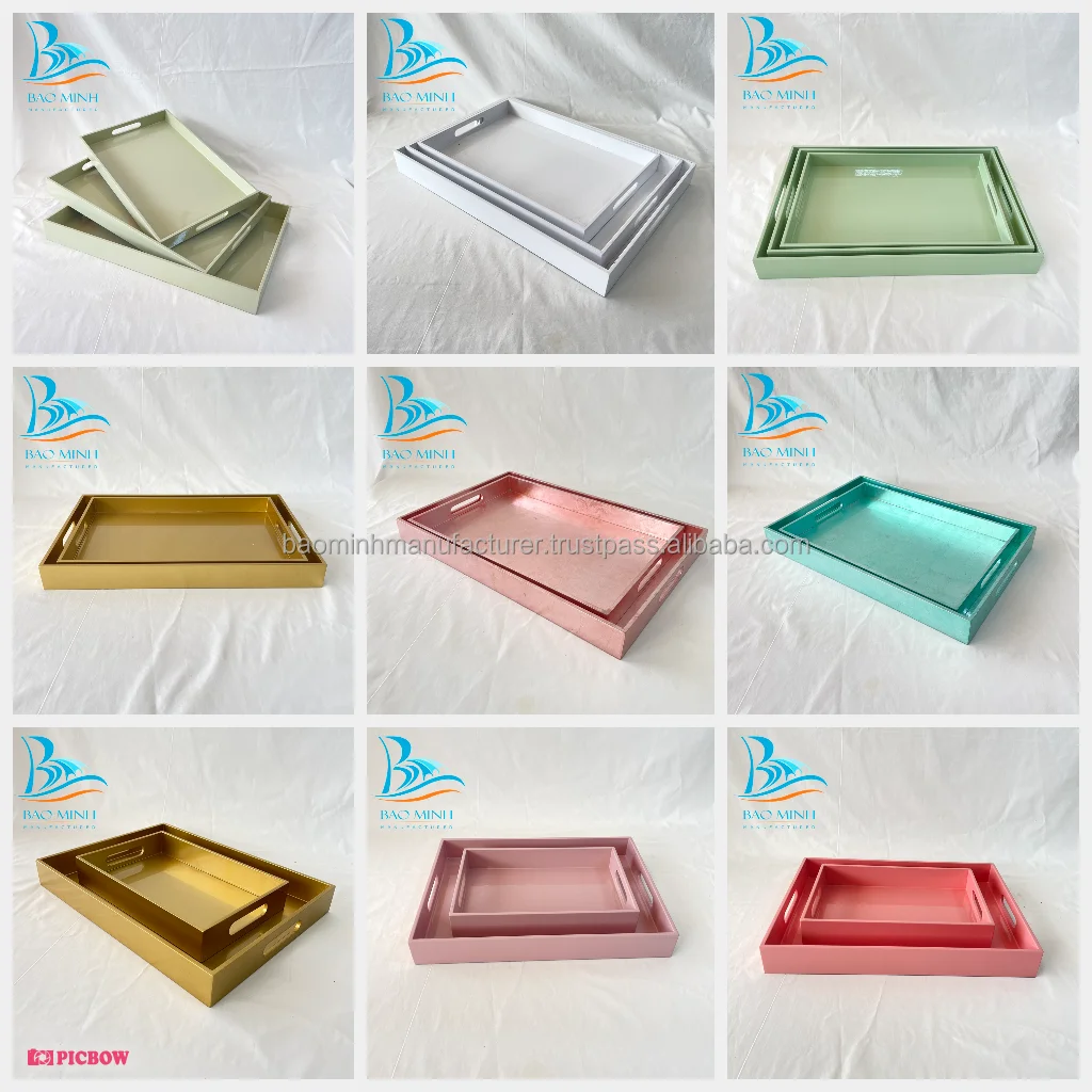 Manufacturer Price! Luxury Blue Rectangle Lacquer Serving Trays With ...
