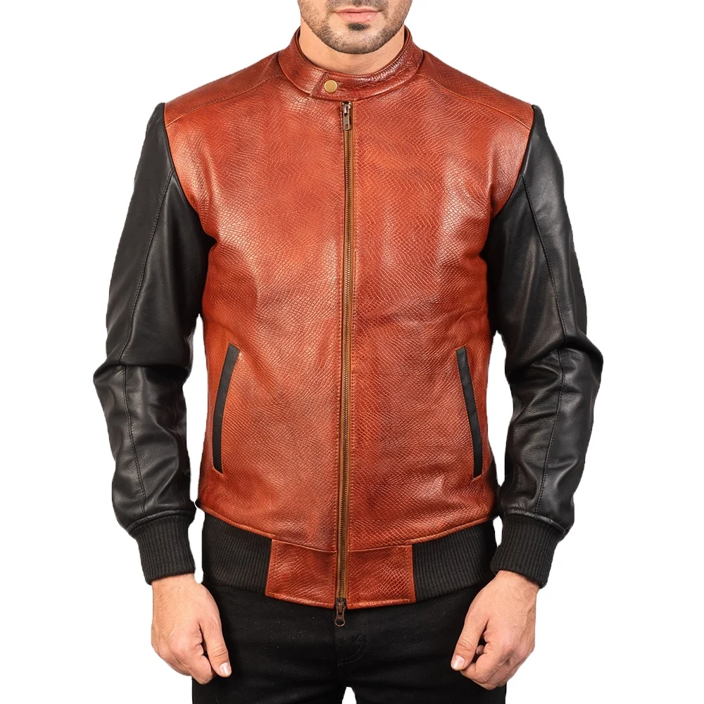 Genuine Sheepskin Bomber Leather Jacket Men Motorcycle Leather Jackets ...