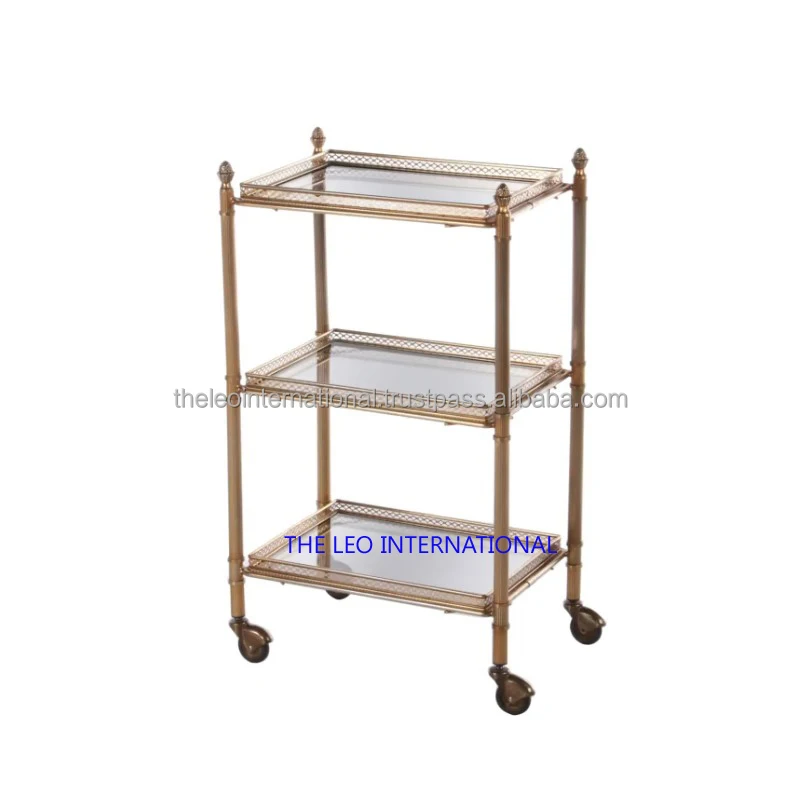2022 Hotel Kitchen Gold Metal Mini Bar Trolley - Stylish & Functional