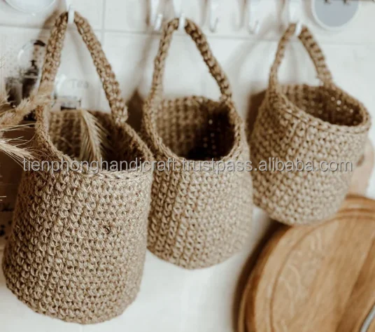 100% Natural Jute Crochet Baskets - Versatile Storage Solutions