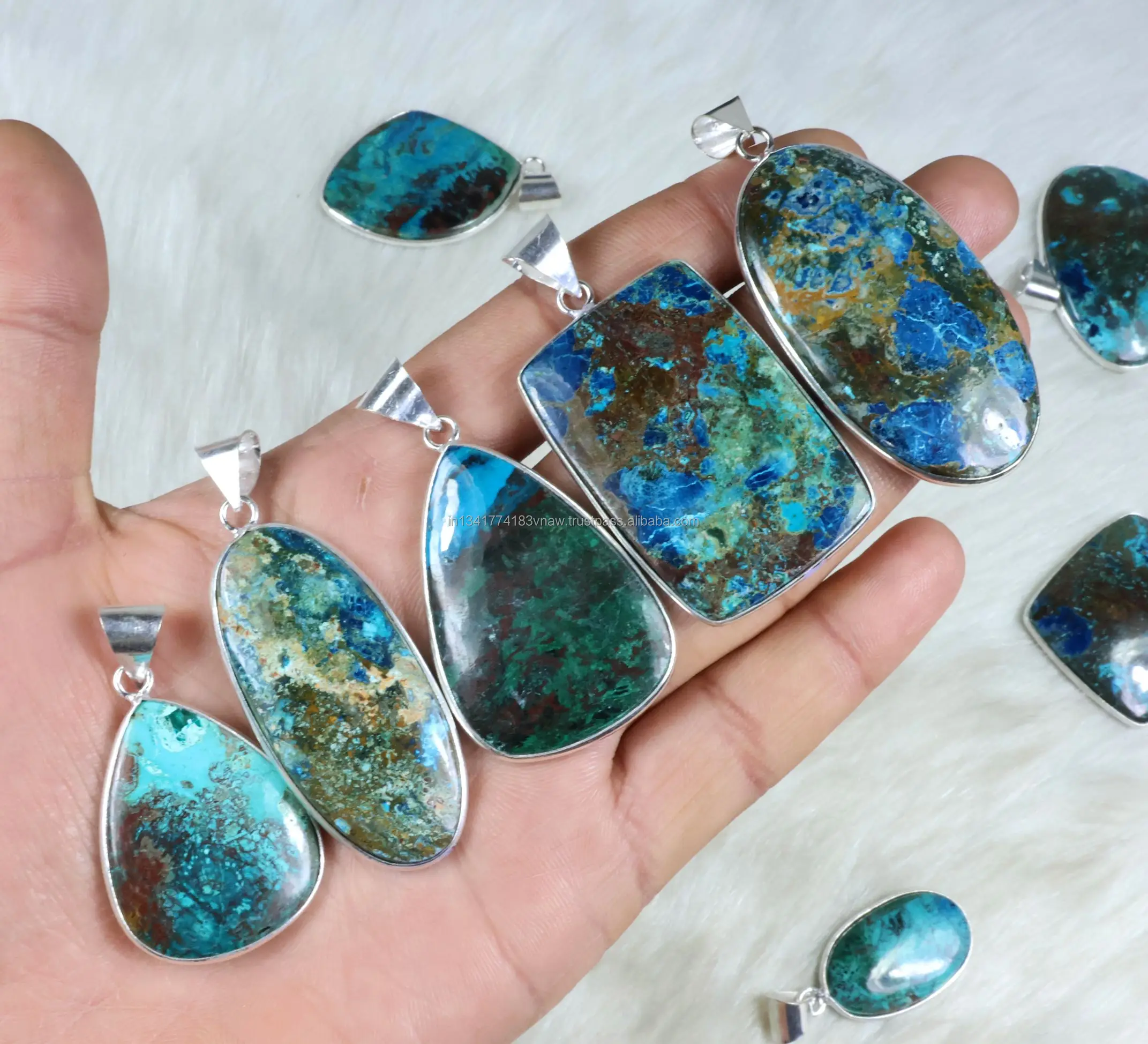 Natural Blue Azurite Bezel Pendant Sterling Silver Plated Pendant ...