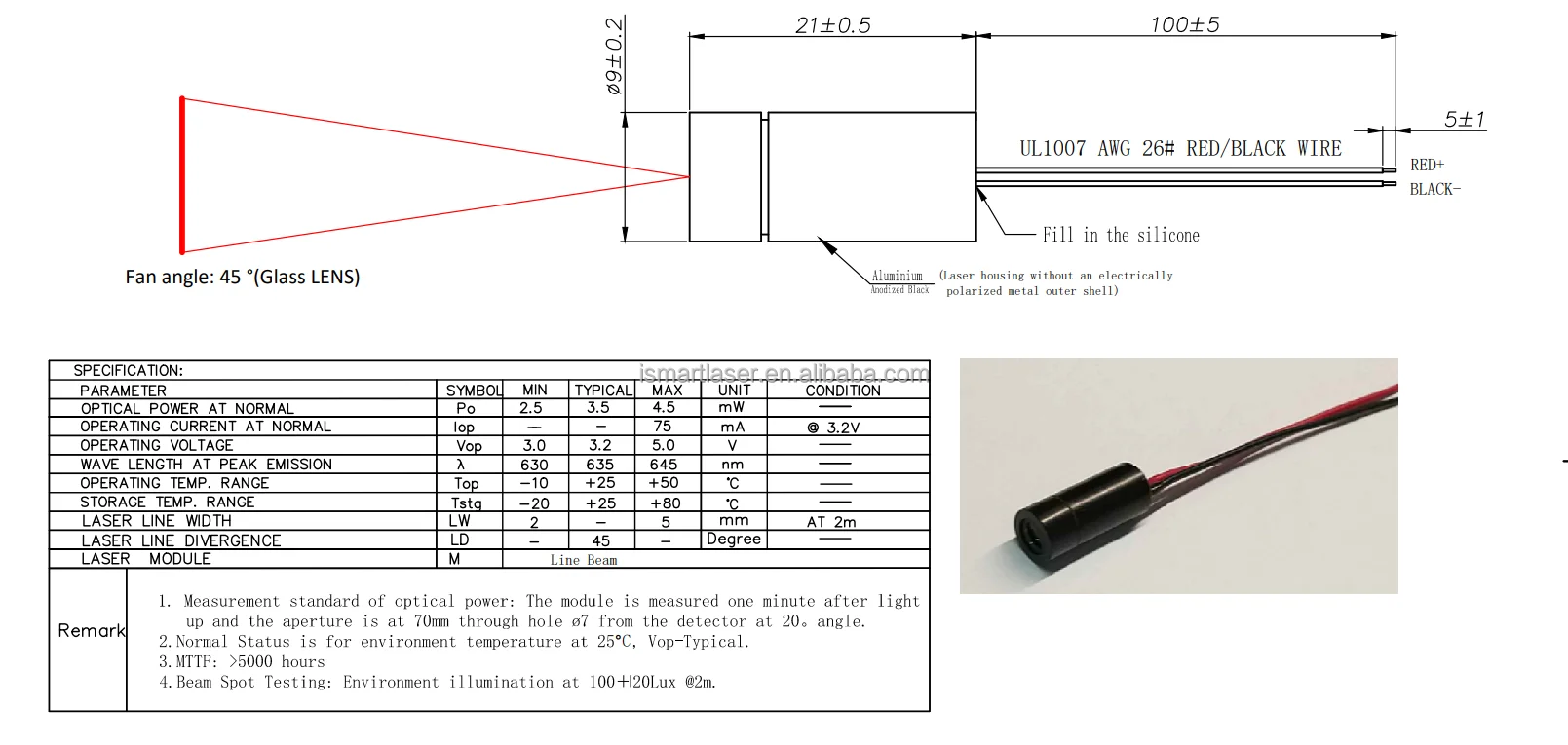 9x20mm 635nm 20mw Grid Pattern Laser Diode Module for Industry